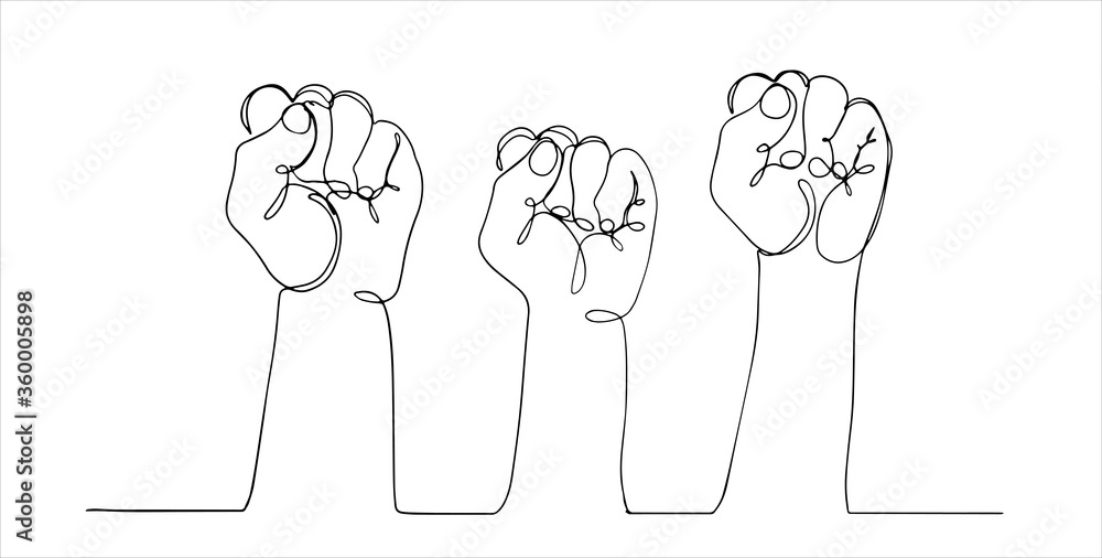 Continuous line, drawing of Raised Fist. continuous line drawing of ...