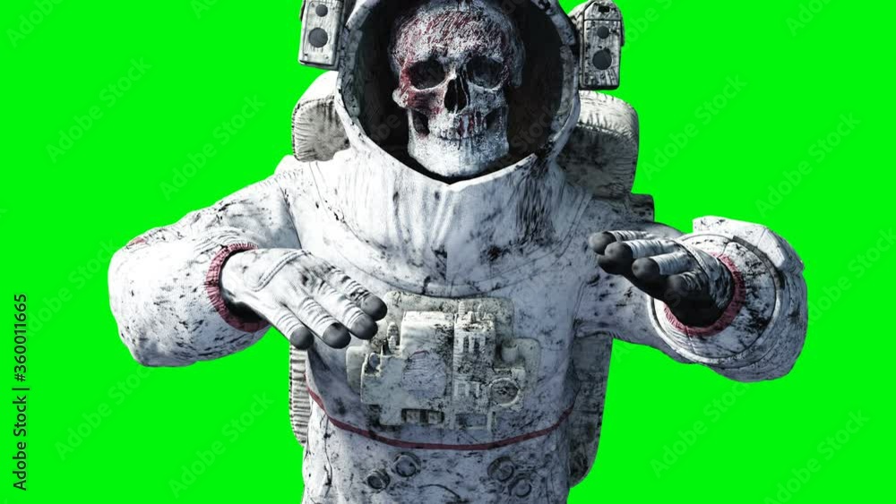Dead zombie astronaut in space. Cadaver. Green screen. Realistic 4k ...