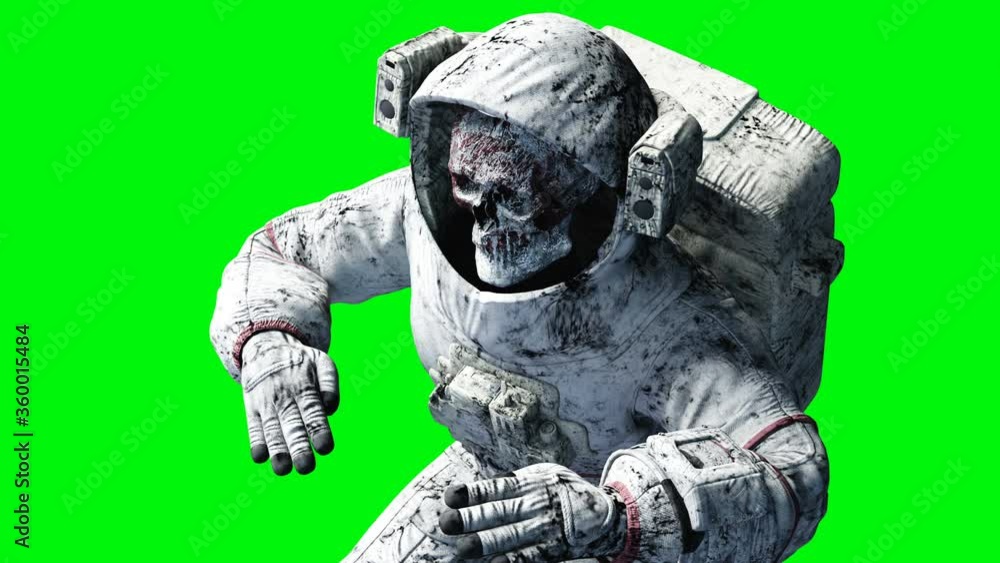 Dead zombie astronaut in space. Cadaver. Green screen. Realistic 4k ...
