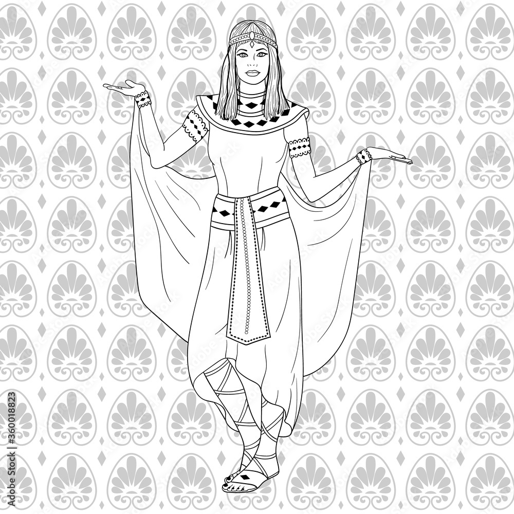 Hand drawn Vector illustration. Ancient Egyptian woman in traditional ...
