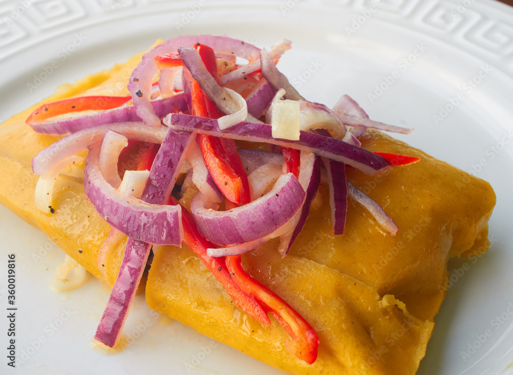 Tamal Peruano, a traditional entree in the Peruvian cuisine. Stock ...