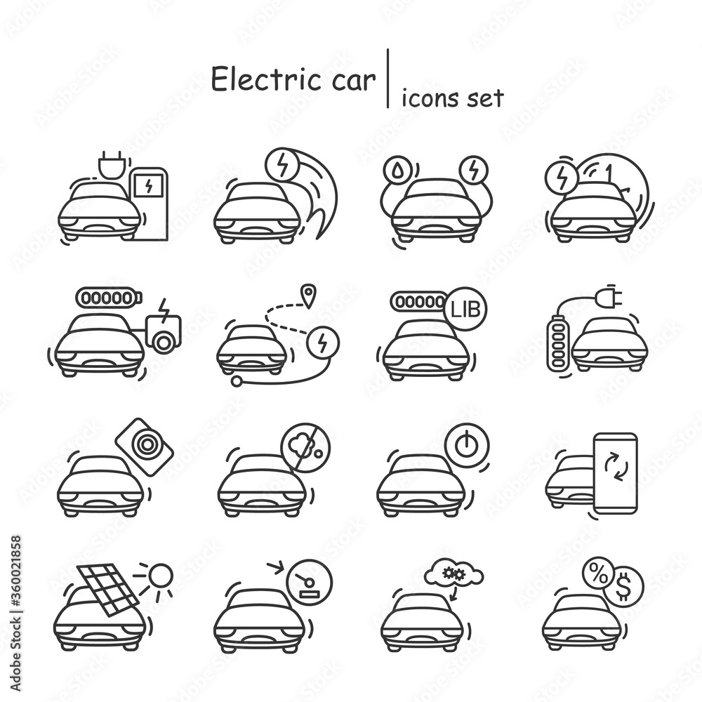 Electric car icons set.Hybrid and alternative power source vehicle ...