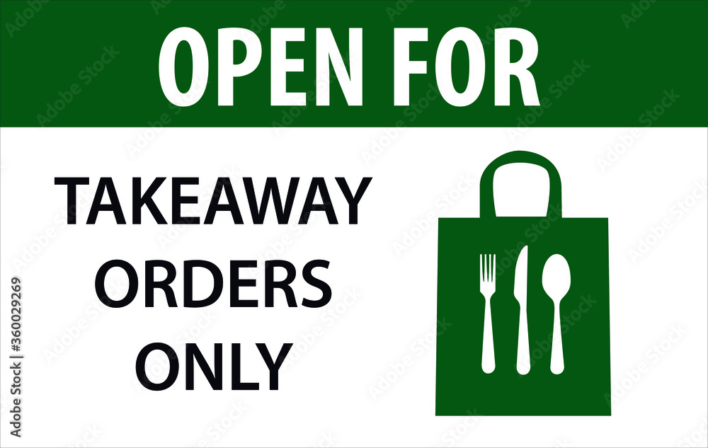 takeaway orders only, sign containing a bag with fork, knife and spoon ...