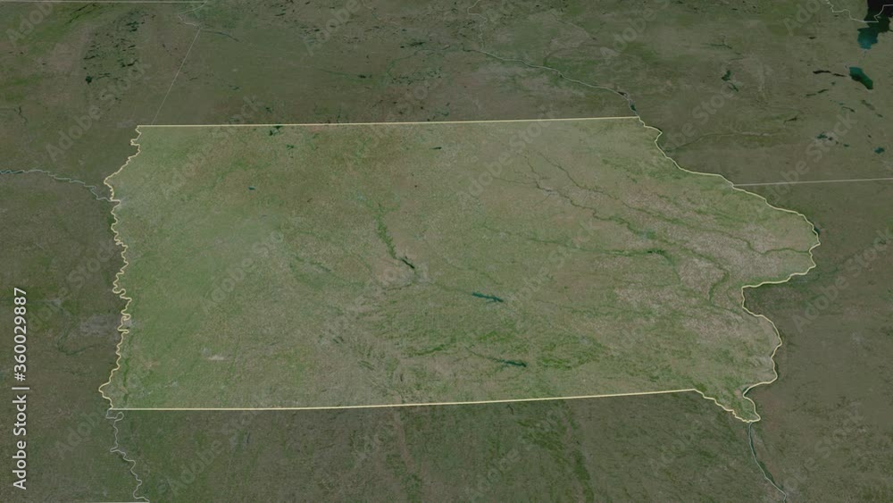 Iowa, state with its capital, zoomed and extruded on the satellite map ...