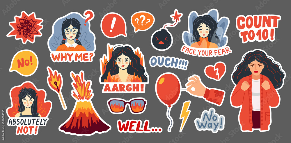 Anger, emotional breakdown, irritation, rejection concept. Furious ...