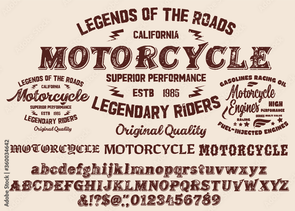Motorcycle club community logo design.Decorative font. Letters, Numbers ...