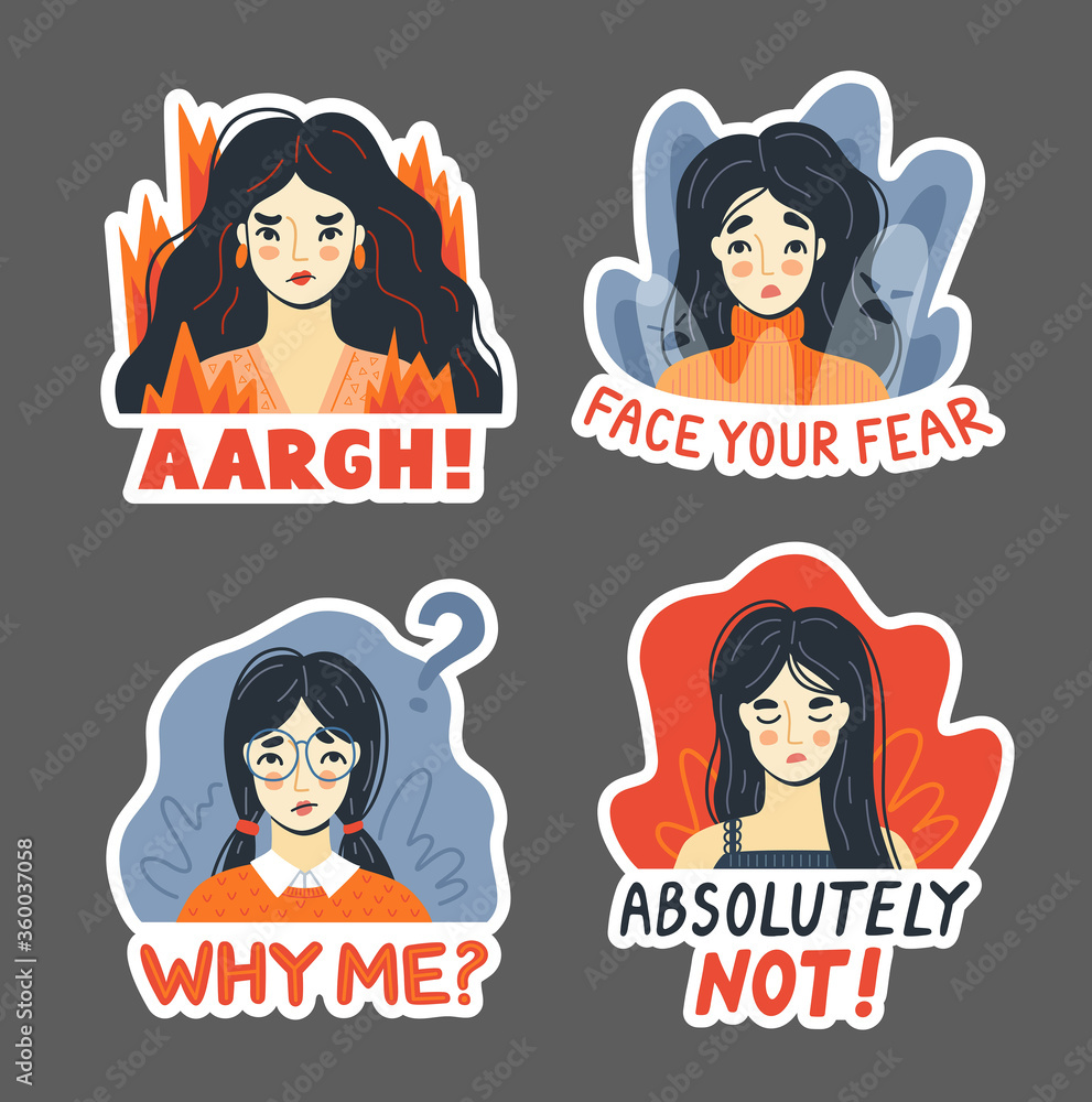 Anger, rage, fear, irritation, rejection concept. Set of portrais of ...