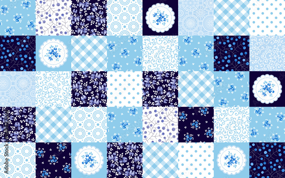 patchwork. blue seamless pattern. vector illustration. Stock Vector ...