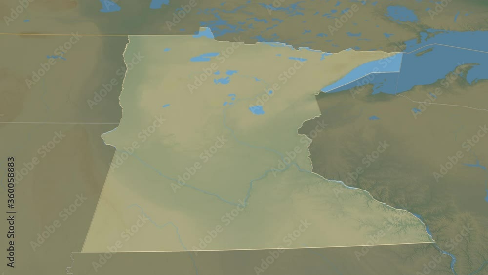 Minnesota, state with its capital, zoomed and extruded on the relief ...