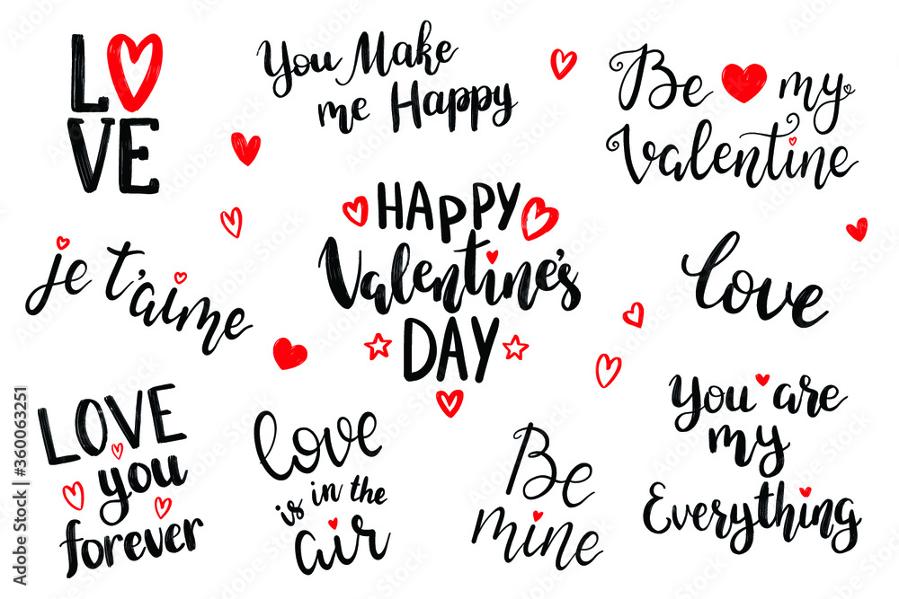 Vector Valentine’s day hand lettering love phrases. Hand writting ...