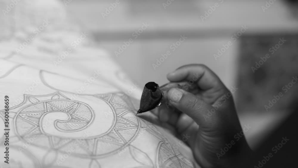 Indonesia June 18, 2020 : Batik, Close Up hand and canting, making ...