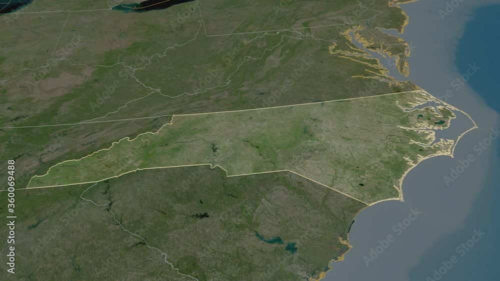 North Carolina, state with its capital, zoomed and extruded on the ...