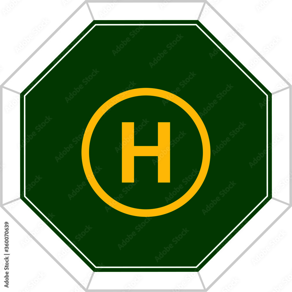 Green and yellow helideck icon, helicopter and drone landing pad ...