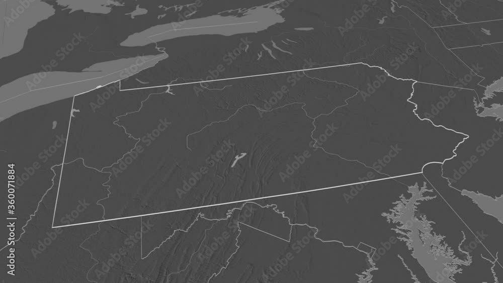 Pennsylvania, state with its capital, zoomed and extruded on the ...