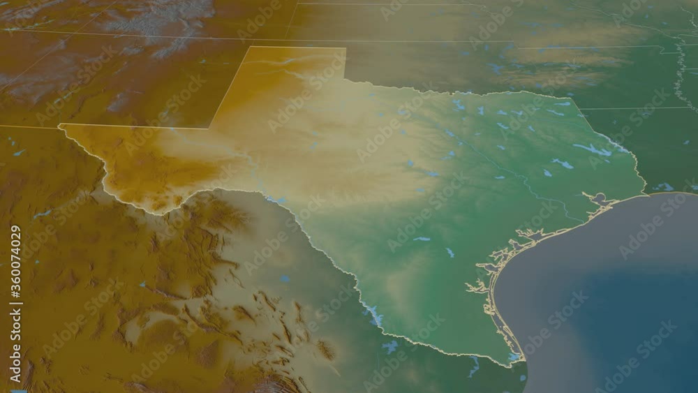 Texas, state with its capital, zoomed and extruded on the relief map of ...