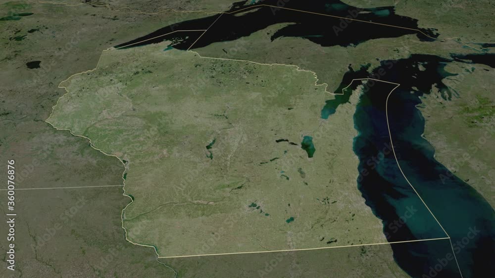 Wisconsin, state with its capital, zoomed and extruded on the satellite ...
