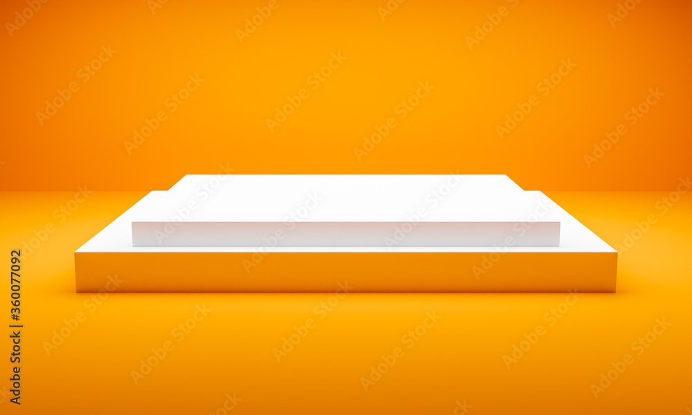 empty white podium on orange background. piedestal for presentation ...