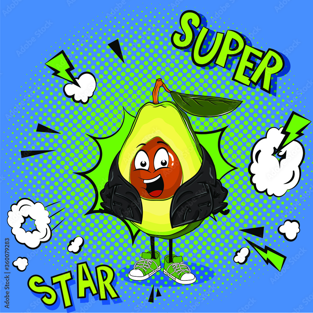funny avocado character in a black leather jacket and sneakers. Stylish ...