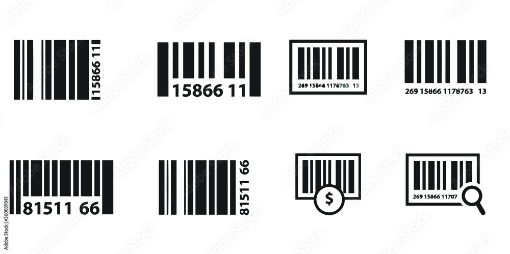 Realistic Bar code icon set. Universal Product Scan Code. UPC Bar Code Scan Symbol. Barcode sign ...