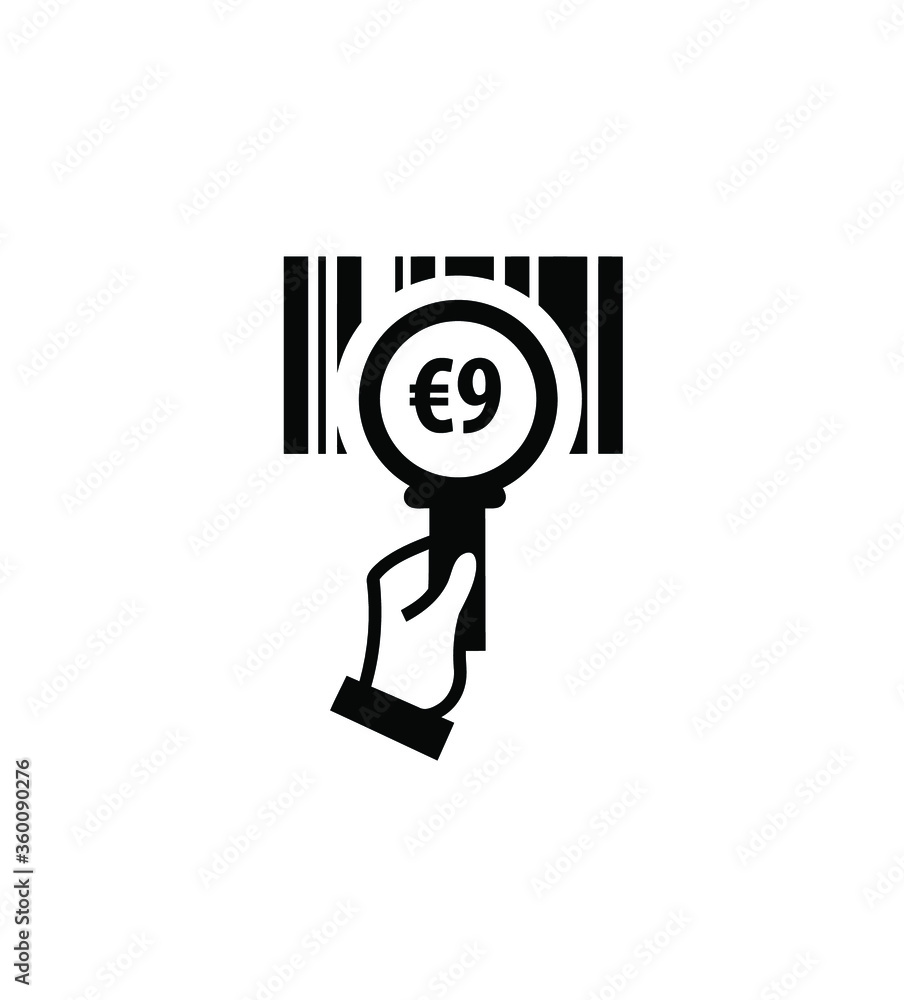 Hand and Zoom Barcode icon. Universal Product Scan Code. UPC Bar Code ...