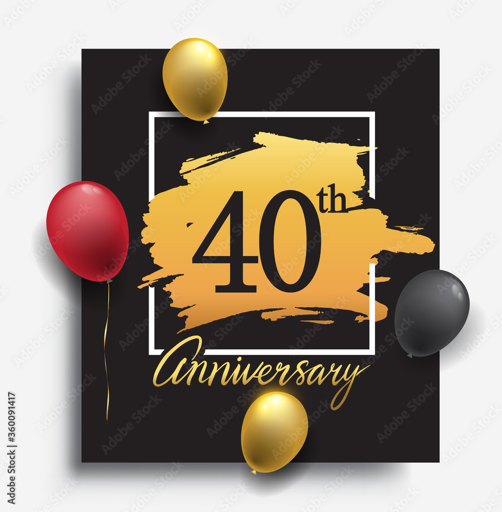 40th anniversary template design on golden brush background and balloon ...