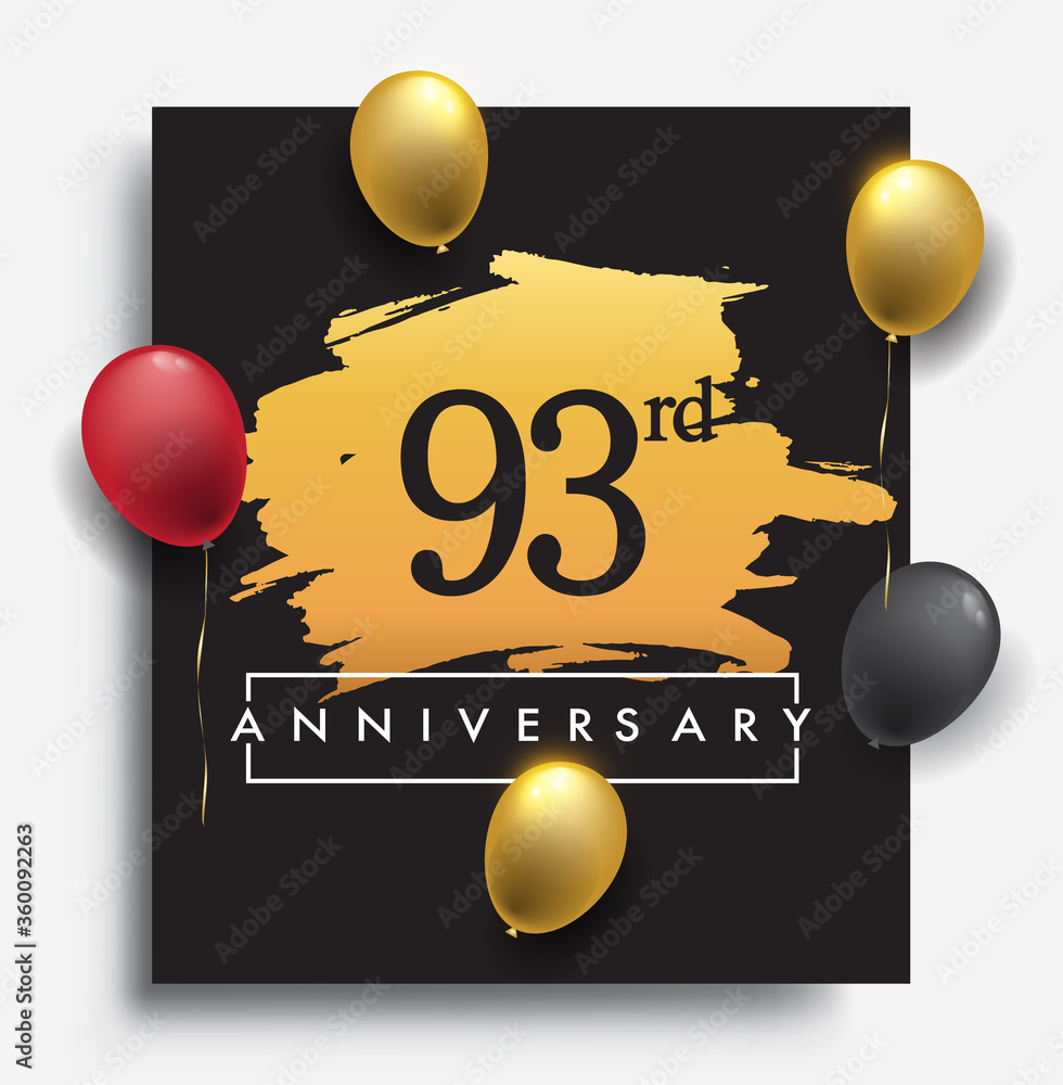 93rd anniversary template design on golden brush background and balloon ...