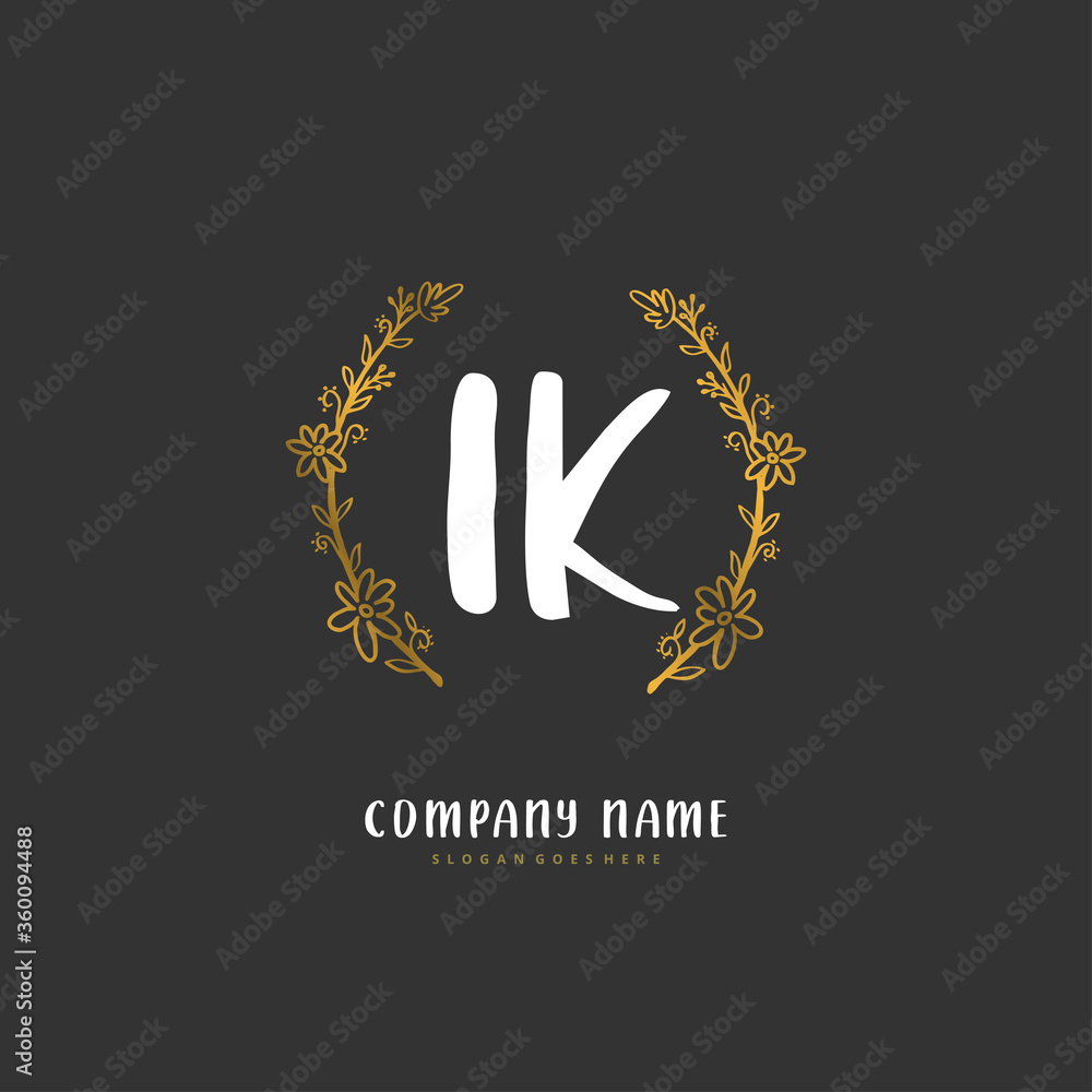 I K IK Initial handwriting and signature logo design with circle ...