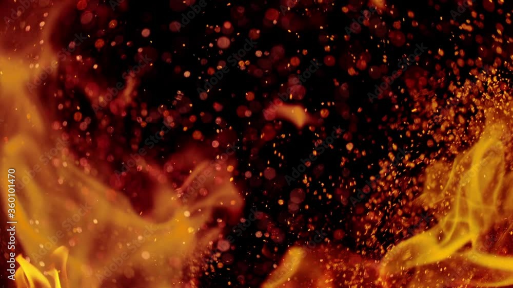 Vidéo Stock Fire flames with sparkles shooting on high speed camera at ...