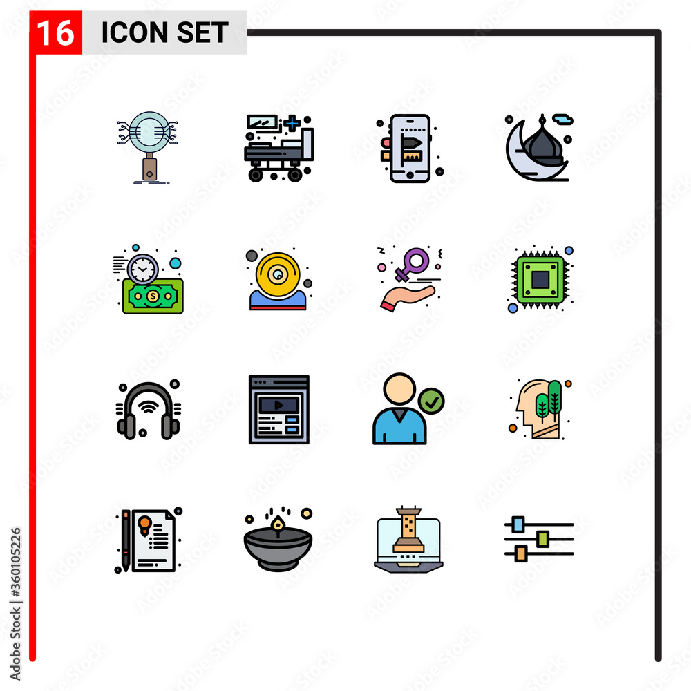 Set of 16 Modern UI Icons Symbols Signs for budget estimate, masjid ...