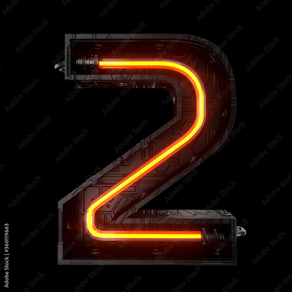 Letter 3D Neon Isolated Alphabet light Rendering Black Yellow Modern ...