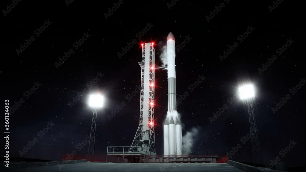 Rocket before the start animation. Space launch system. Realistic 4k ...