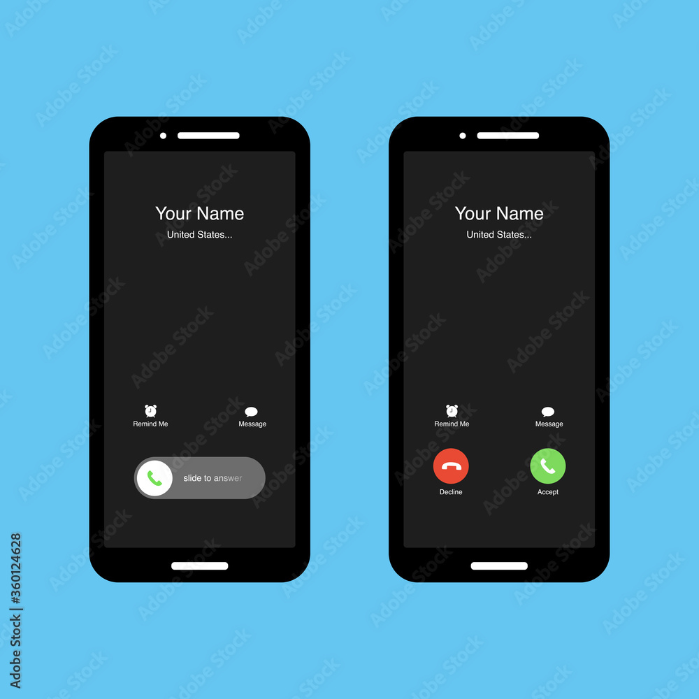 Phone incoming call screen interface set. Slide to answer. Accept ...