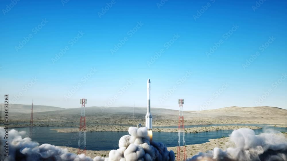 Rocket launch animation. Daylight. Space launch system. Realistic 4k ...