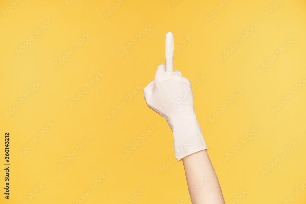 Studio photo of raised hand being raised while expressing negative ...