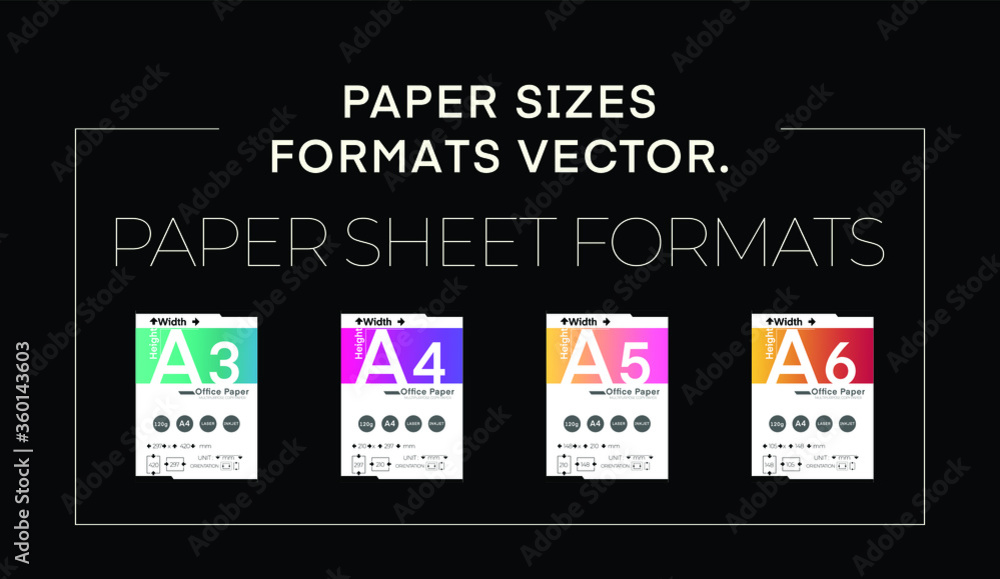 Paper Sizes, Paper Sheet Formats. A3,A4,A5,A6 Stock Vector | Adobe Stock