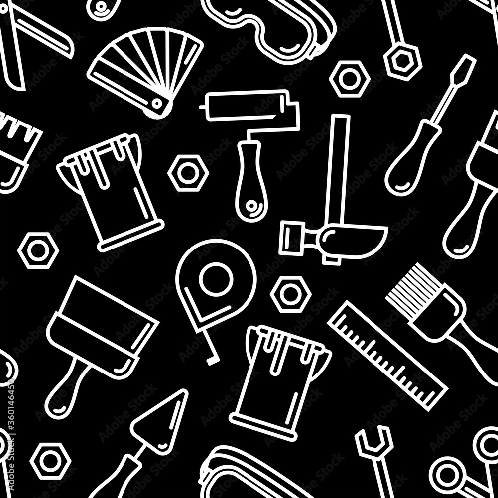 Seamless outline pattern with working tools for construction building ...