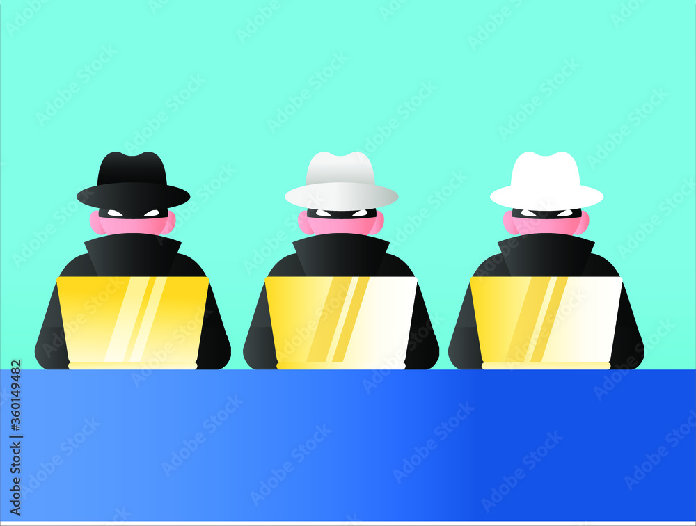 Hacking vector concept: Three types of hacker; black, white, and gray ...