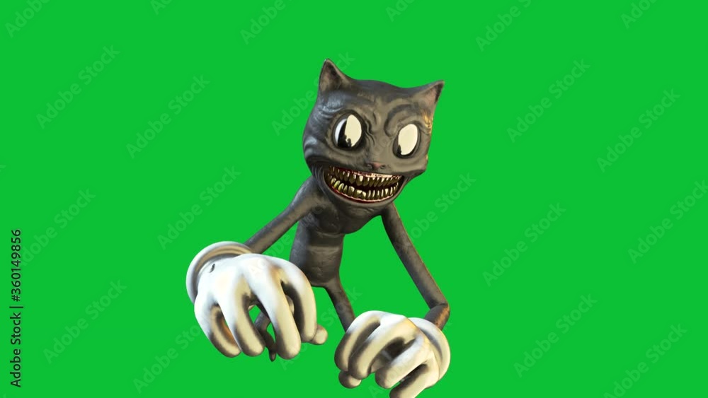 Cartoon Cat Attacks Green Screen Horror Halloween 3D Animation 4K vídeo ...