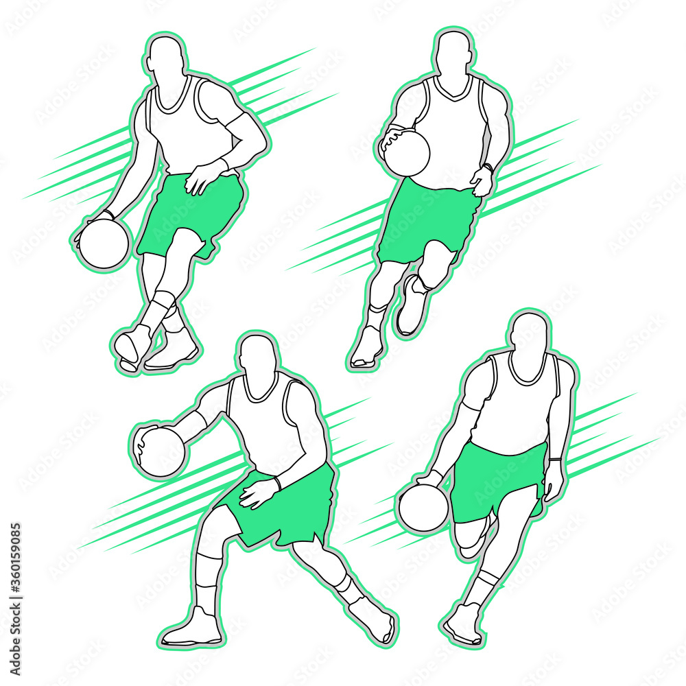 Basketball player shape silhouette vector set action pose Stock Vector ...