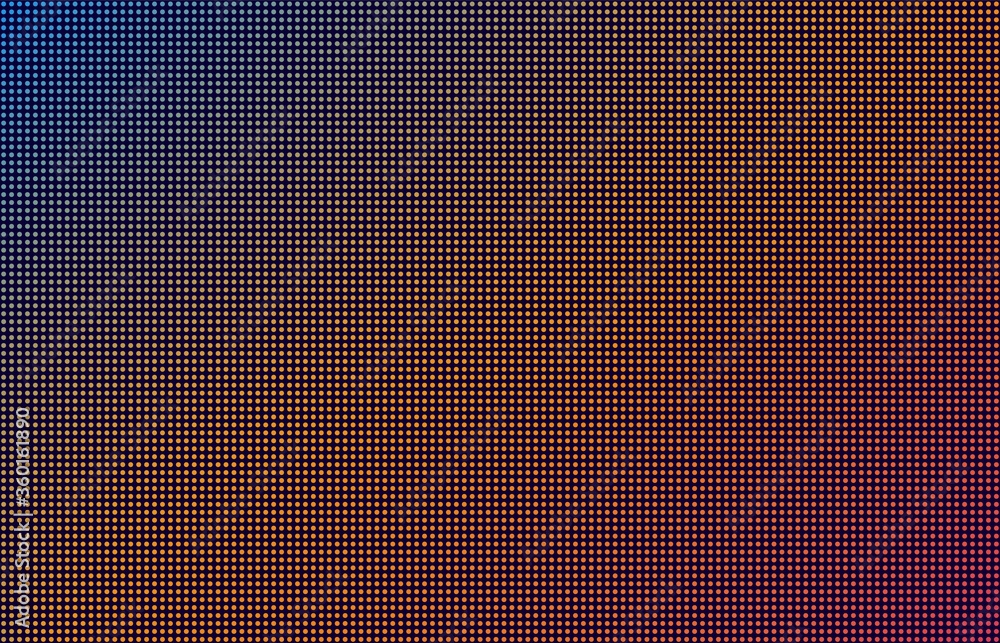 LED screen gradient background, blue, orange and pink monitor dots ...