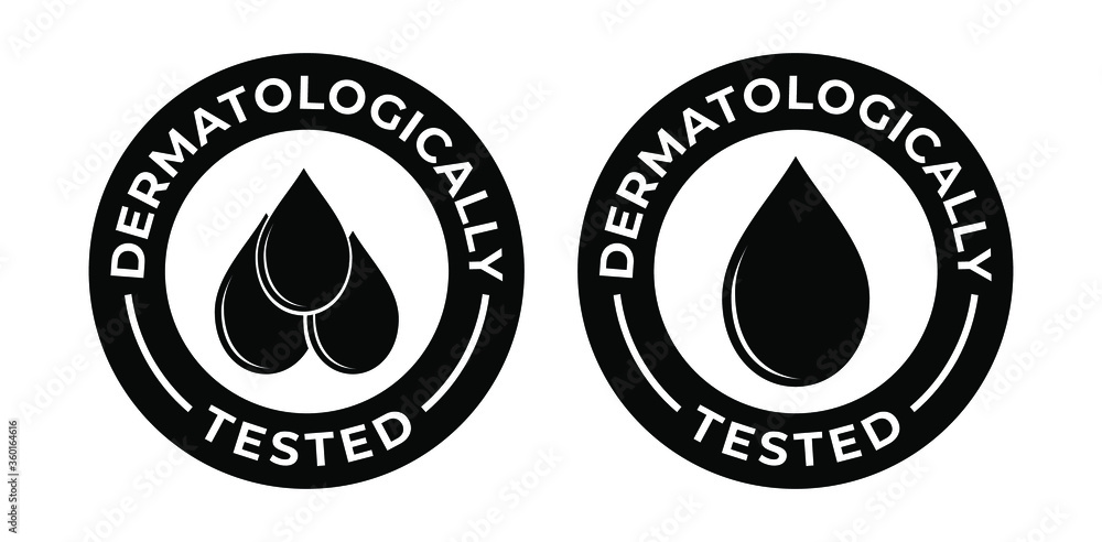 Dermatologically tested vector label with water drop icon ...