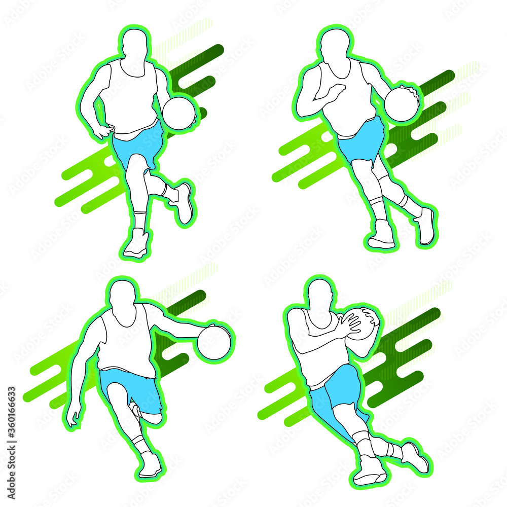 Basketball player shape silhouette vector set action pose Stock Vector ...