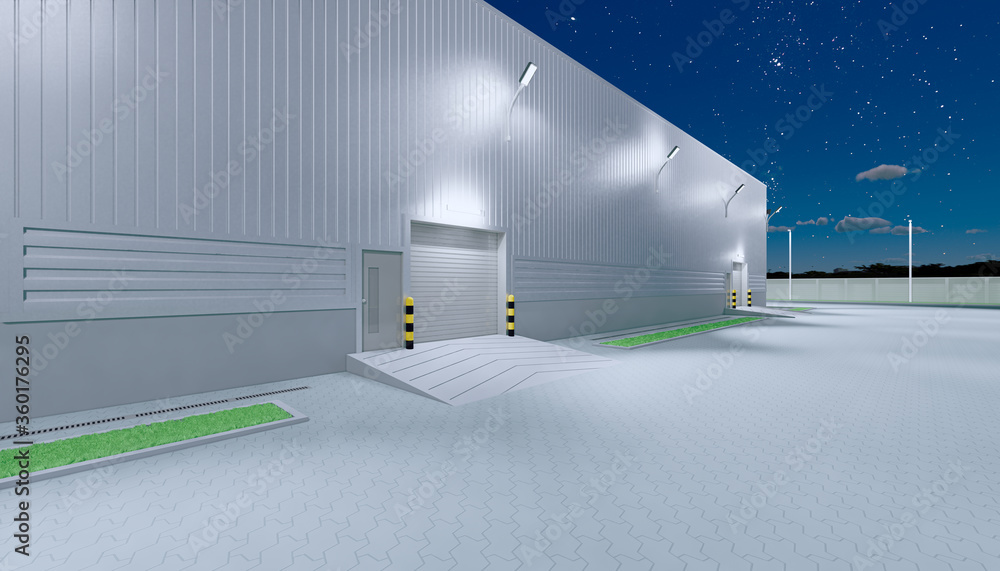 Warehouse or industry building exterior. Use as distribution center for ...