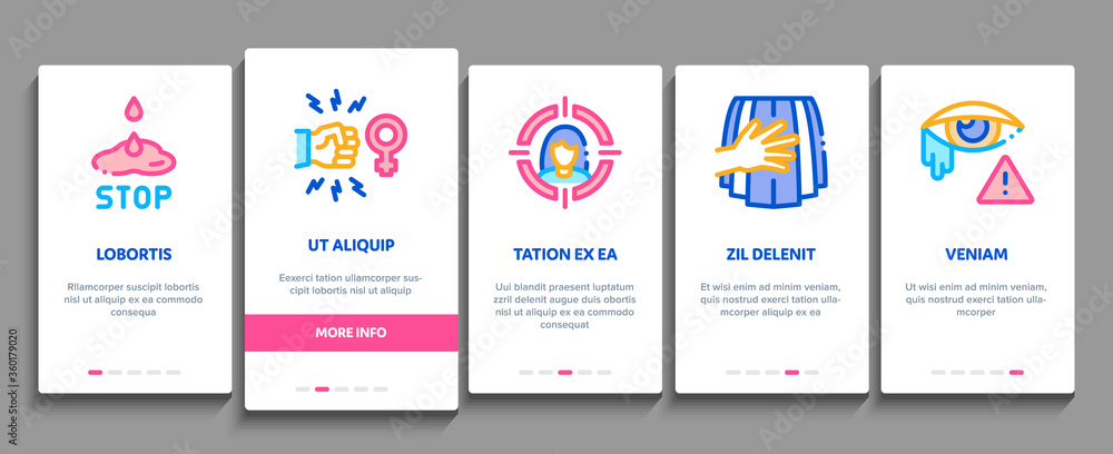 Sexual Harassment Onboarding Mobile App Page Screen Vector. Victim And ...
