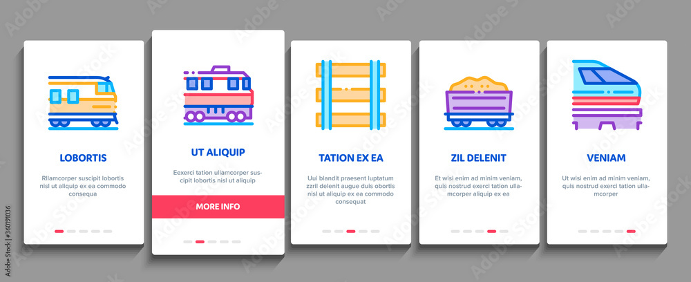 Train Rail Transport Onboarding Mobile App Page Screen Vector ...