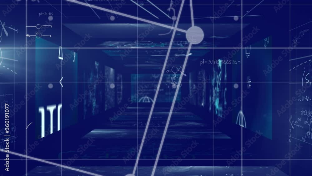 Animation of a moving square over mathematical equations floating on a ...