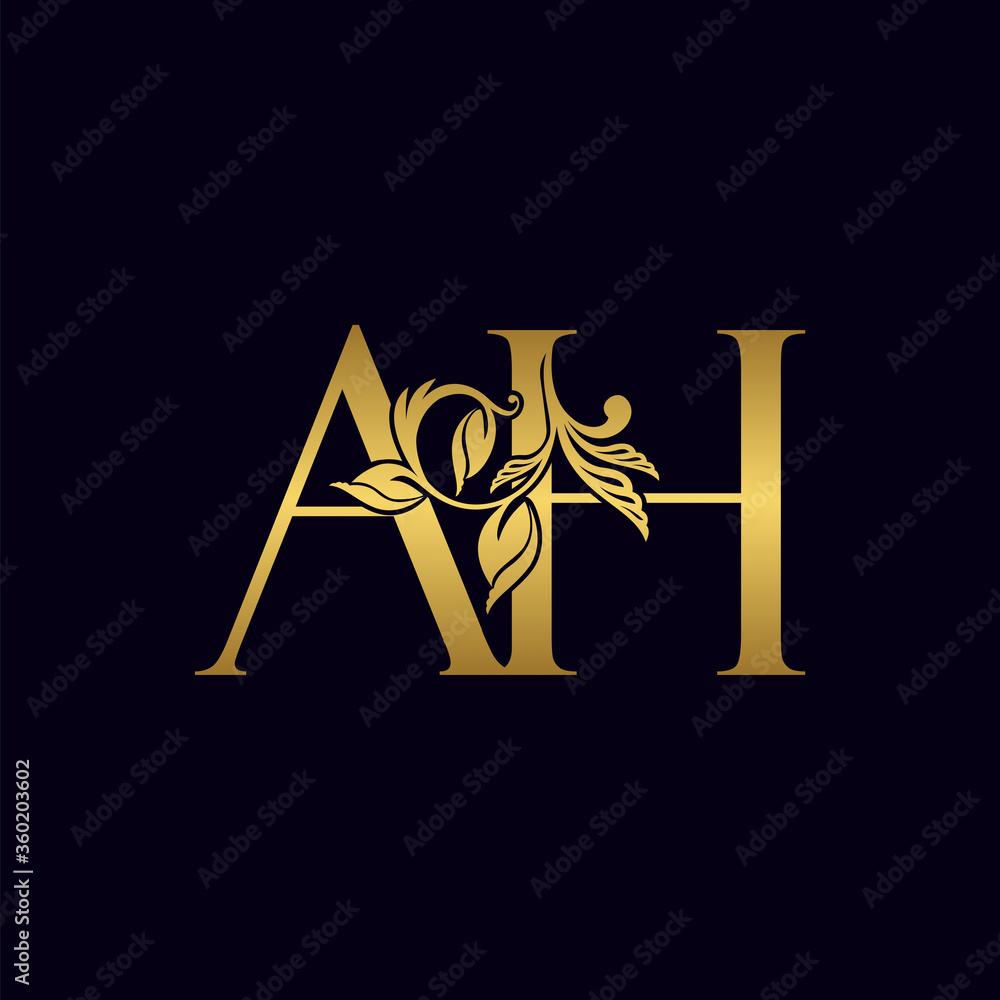 Golden Initial Letter A and H, AH Luxury Logo Icon, Vintage Gold Letter ...