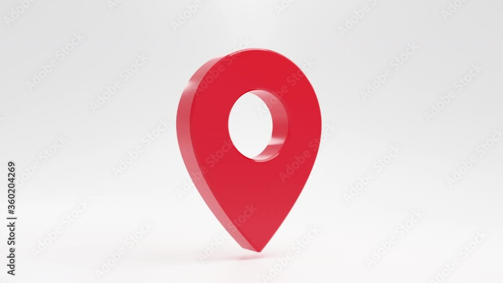 Red map pointer 3d pin seamless loop. Location symbol bouncing isolated on white background. Web ...