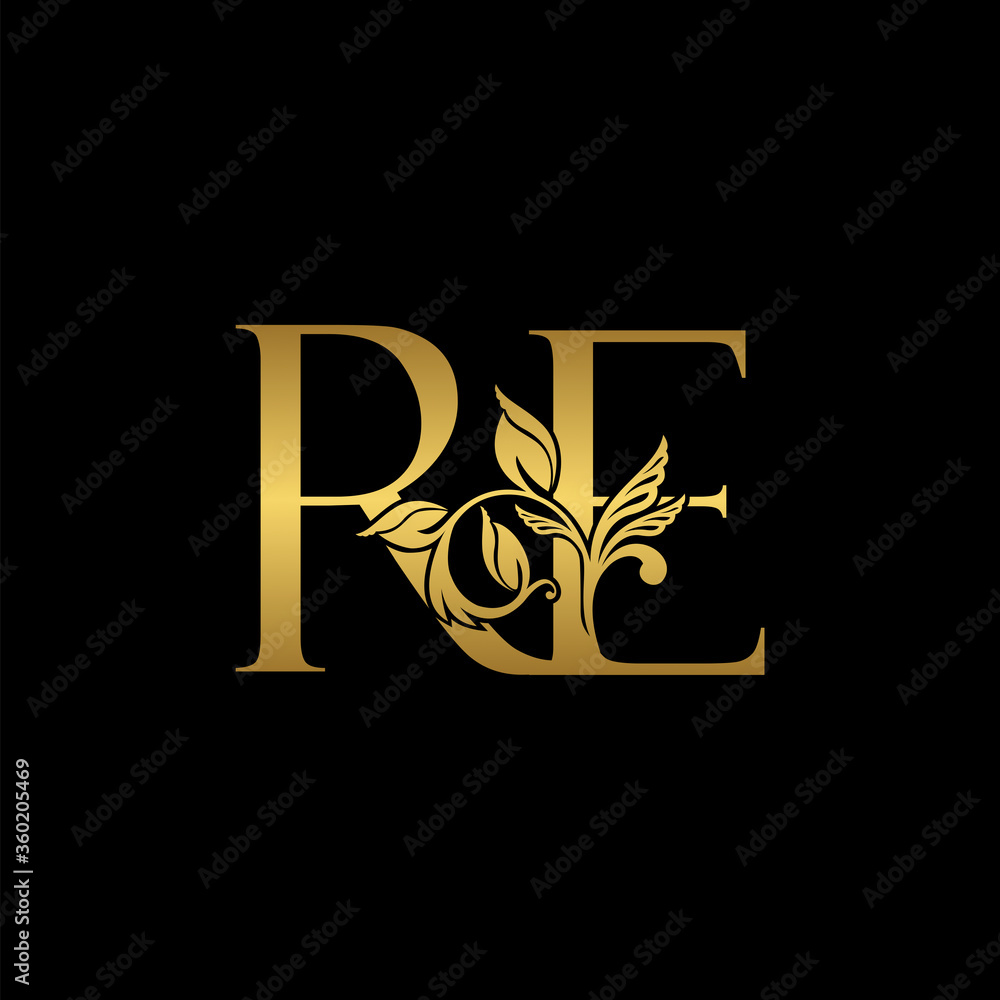 Golden Initial Letter R and E, RE Luxury Logo Icon, Vintage Gold Letter ...
