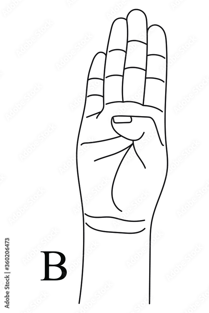 Hand gesture showing letter B on American Sign Language. Alphabetical ...
